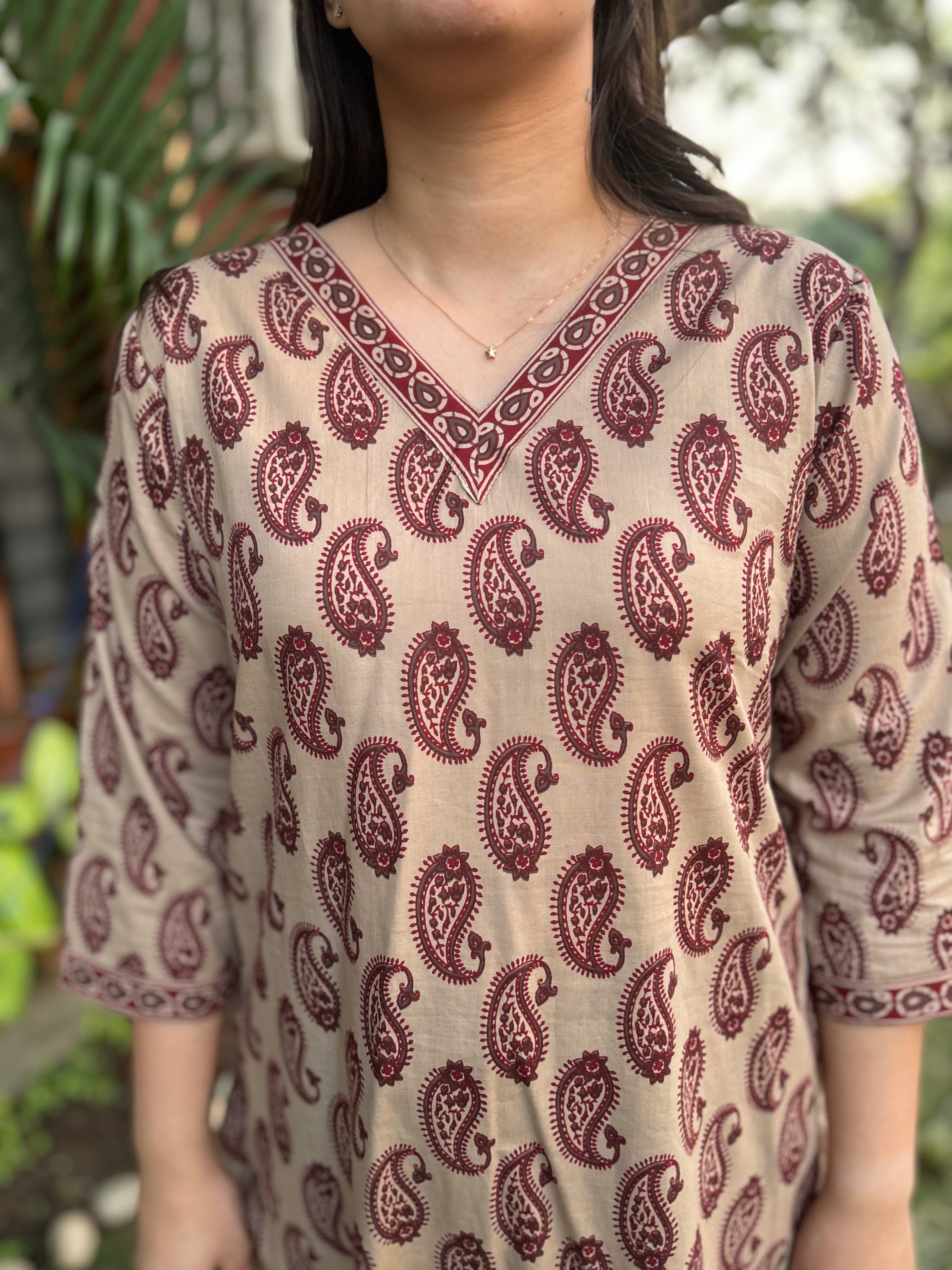 Beige Ambi kurta duppata set – MYSANSKRITAM